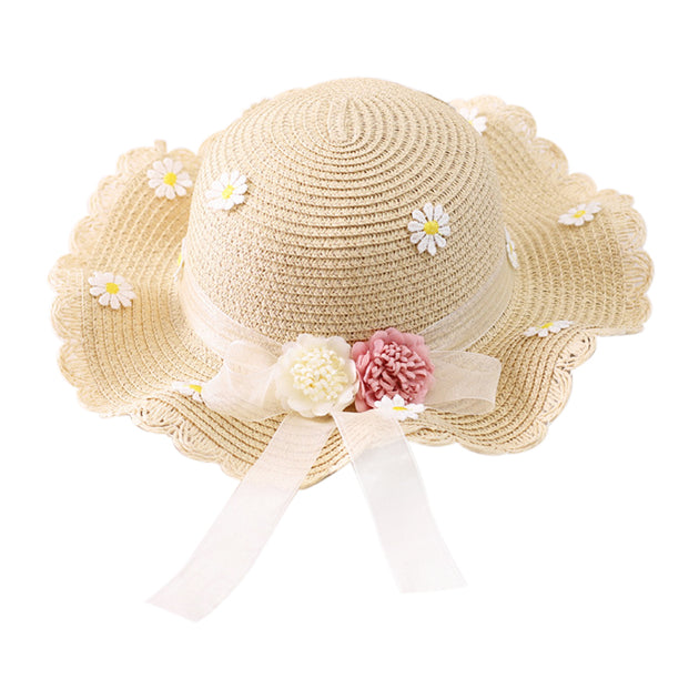 Kid Girl Daisy Flower Decor Straw Hat Wholesale 68003719 | Rioco Kidswear